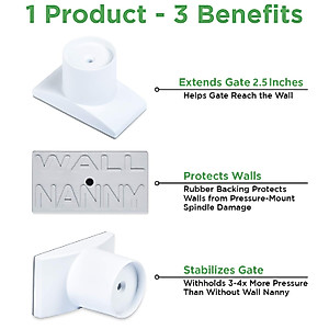 Wall Nanny Extender - 2.5 Inch Baby Gate Extension Kit (Made in USA) Extends Pressure Mounted Gates + Protects Walls + Stabilizes Gate - for Child, Pet & Dog Gates, Works on Stairs, Protector (4 Pack)