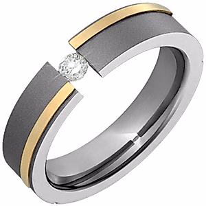 Alain Raphael 5mm wide Titanium & 14K Gold Ring with Round cut .10 ct Diamond Wedding Band