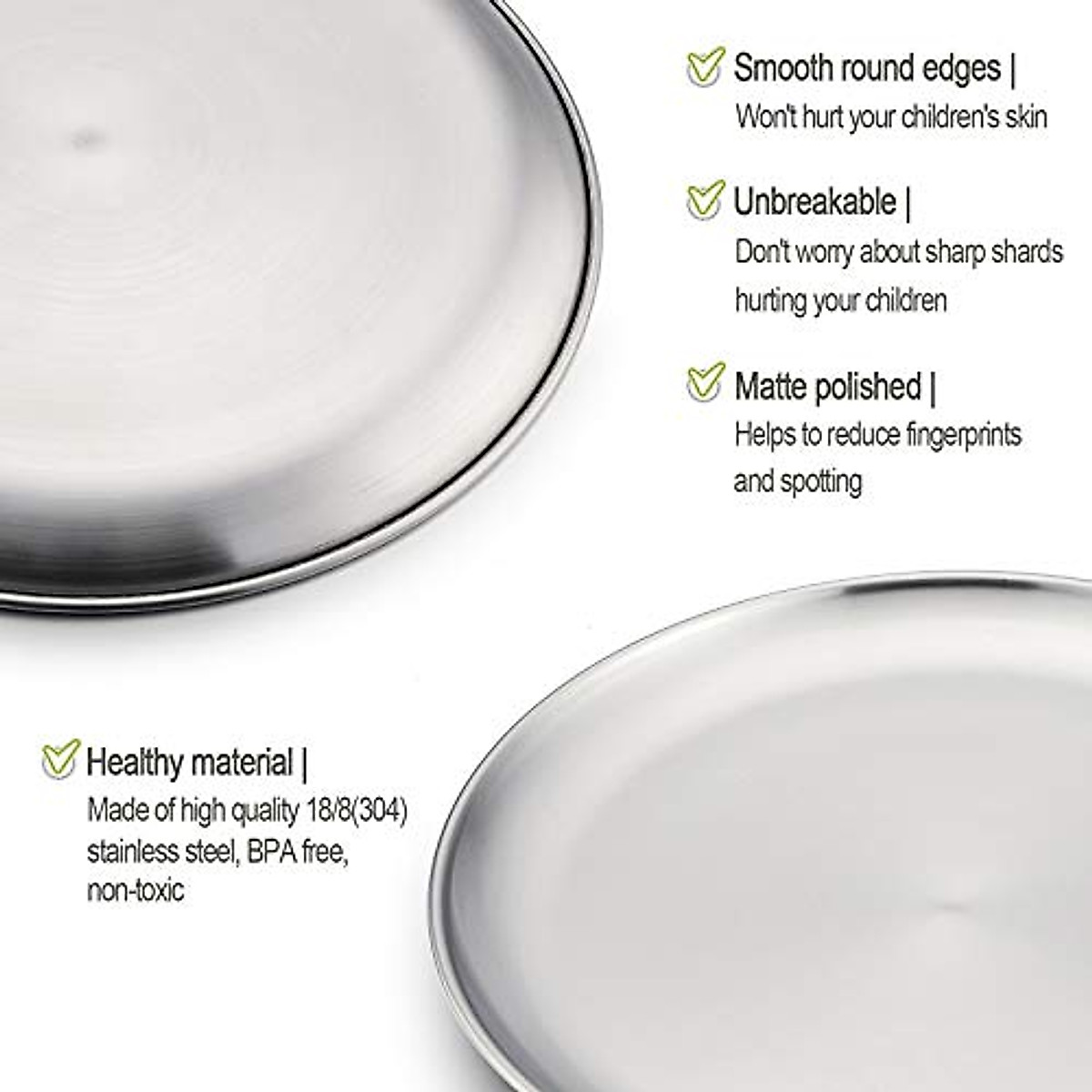 HaWare Toddlers Kids 18/8 Stainless Steel Plates, Durable Metal 304 Feeding 8in Dishes for Serving/Snack/Camping, No Plastic and Dishwasher Safe - 4 Pack