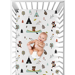 Fitted Crib Sheet for Outdoor Adventure Baby/Toddler Bedding - Nature Fox Bear Animals Boys Print