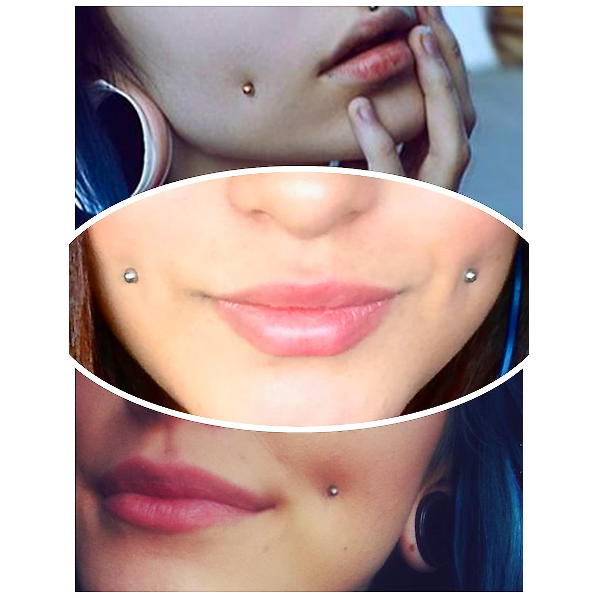 Kridzisw 14G Cheek Tongue Piercing Jewelry Flat Back Cheek Dimple Tongue Rings Stainless Surgical Steel Long Bar Ashley Lip Labret Rings Stud Piercing Jewelry Women Men 16mm Silver Black Rose Gold