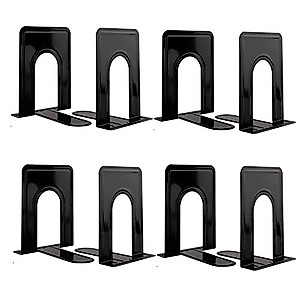 Metal Book Ends for Shelves, Book Shelf Holder Home Decorative, Book Ends for Heavy Books/Movies/CDs, Black 6.5 x 5 x 5.7 in, 4 Pair/ 8 Piece