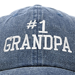 DALIX Number 1 Grandpa Gift Hat Vintage Cap Washed Cotton in Denim Navy Blue