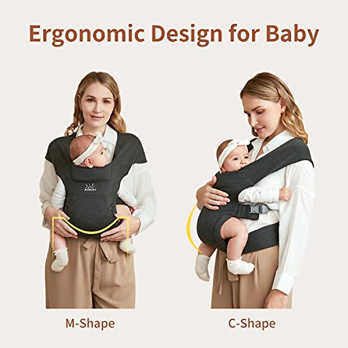 Newborn Carrier, MOMTORY Baby Carrier(7-25lbs), Cozy Baby Wrap Carrier, with Hook&Loop for Easily Adjustable, Soft Fabric, Deep Grey
