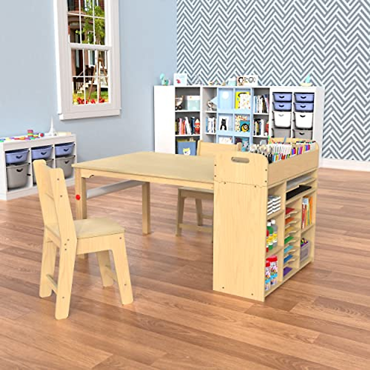 GDLF Kids Art Table and Chairs Set Craft Table with Large Storage Desk and Portable Art Supply Organizer for Children Ages 8-12, 47" L x 30" W
