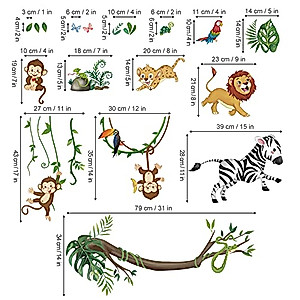 wondever Jungle Animals Wall Stickers Monkey Lion Safari Peel and Stick Wall Art Decals for Kids Bedroom Baby Nursery Living Room