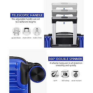 SunnyTour Expandable Luggage Sets with Double Spinner Wheels, 3 Piece Hard Suitcase Set for Short Trips and Long Travel, Blue