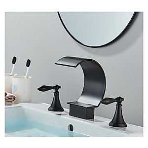 KXFXQTOT Bathroom 3 Hole Modern Set Bathroom Sink Hot and Cold Mixer Crane Bathtub Faucet Deck Mount (Color : Matte Black)