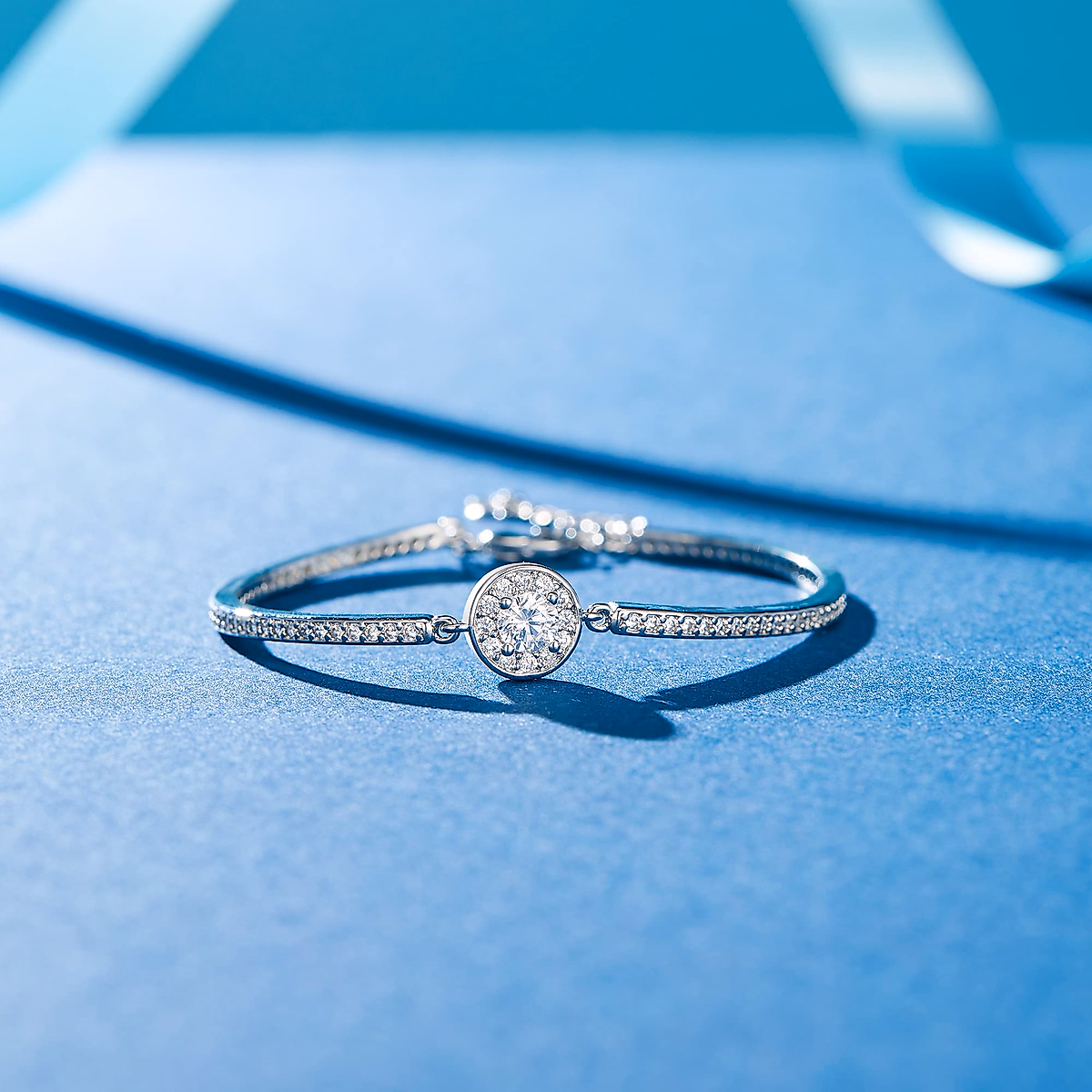 EVER FAITH Woman's Wedding Jewelry Gorgeous White CZ Birthstone Solitaire Wrist Bangle Bracelet Link for Bride, Bridesmaids