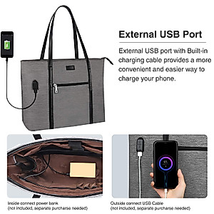 TANTO Laptop Tote Bag, Women Work Bag 15.6 Inch Laptop Bag with USB Charging Port Teacher Bag Computer Bag Professional Handbag Waterproof Shoulder Bag Satchel Purse