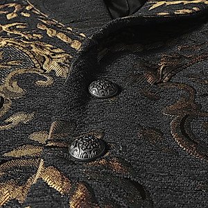 Mens Steampunk Vest Gothic Corset Waistcoat Victorian Masquerade Outfit Dress Jacquard Goth Suit Costume(Black,Large)