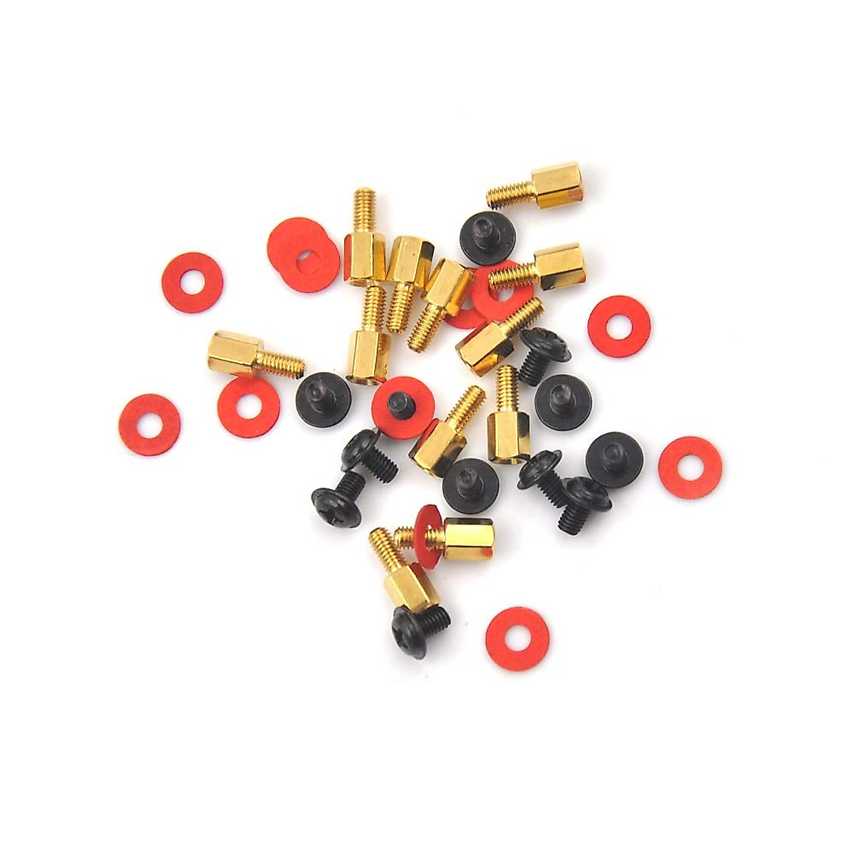 Screw 10Pcs 6-32-M3 6.5mm Computer Golden Motherboard Riser+Silver Screws + Red Washers