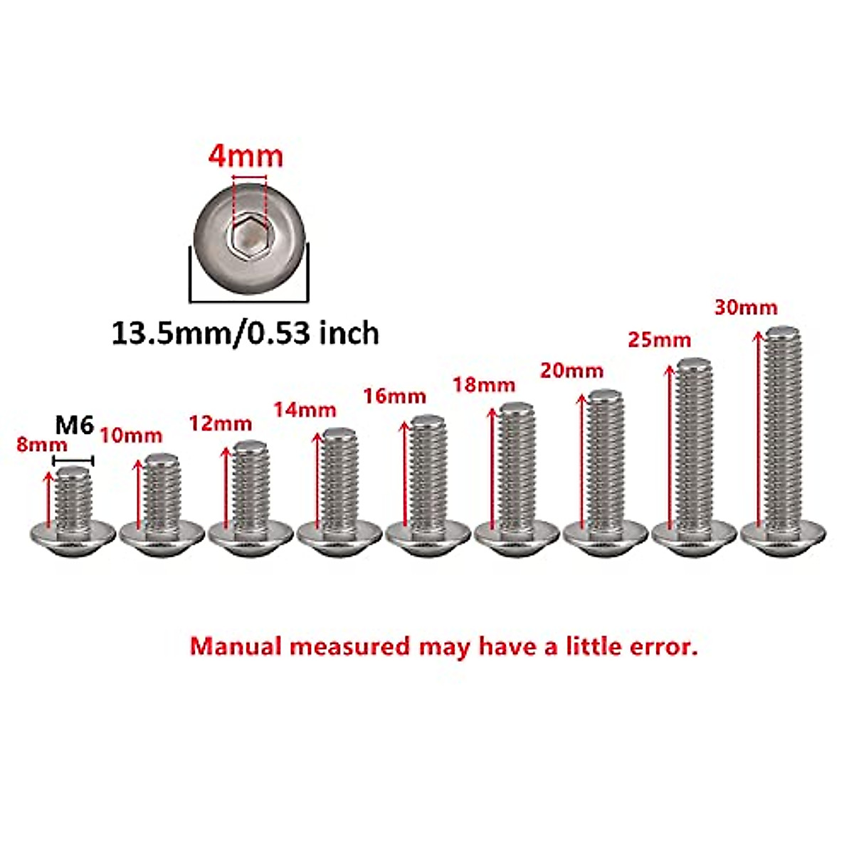 Adiyer 25pcs M6-1.0 x 12mm Flanged Button Head Socket Cap Screws, 304 Stainless Steel, Full Thread, Allen Socket Drive Bolts