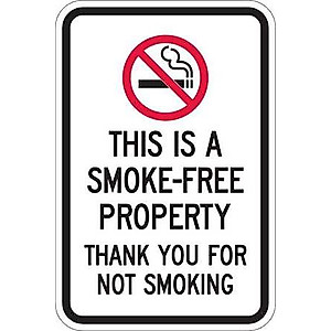 SmartSign - T1-1079-HI_12x18 This Is A Smoke-Free Property, Thank You For Not Smoking Sign By | 12" x 18" 3M High Intensity Grade Reflective Aluminum Black/Red on White