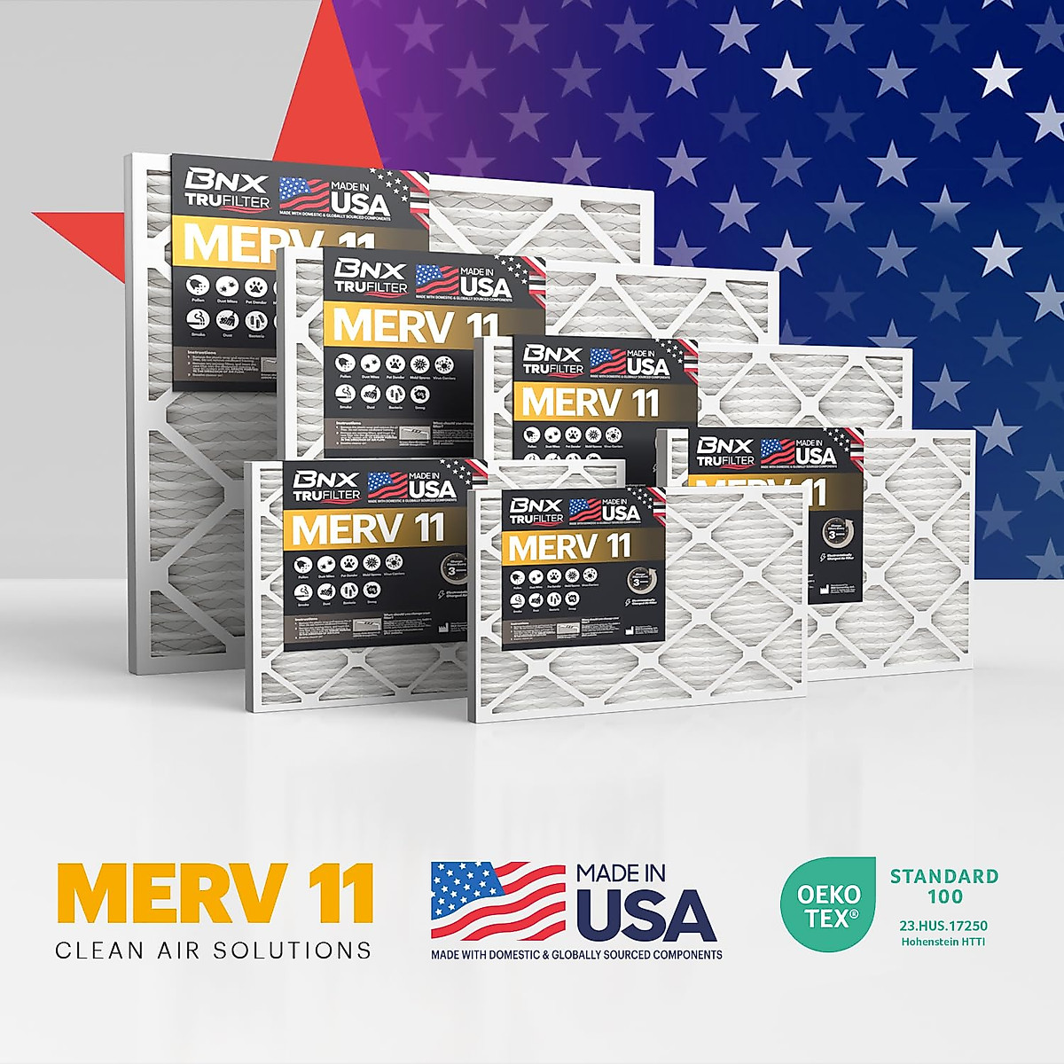 BNX TruFilter 14x20x1 Air Filter MERV 11 (6-Pack) - MADE IN USA - Allergen Defense Electrostatic Pleated Air Conditioner HVAC AC Furnace Filters for Allergies, Dust, Pet, Smoke, Allergy MPR 1200 FPR 7