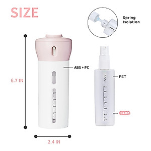 2 Pack 4 in 1 Travel Dispenser Bottle Leak Proof Container for Toiletries，Lotions，Shampoo，Conditioner，Sunscreen Cream.TSA Approved.Airplane Carry-on.（Pink+Gray）