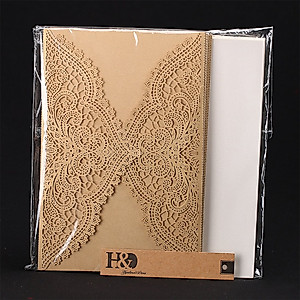YU FENG 24pcs Vintage Wedding Invitations Cards with Laser Cut lace Flower for Bridal Shower,Engagement,Anniversary or other Event Ideas