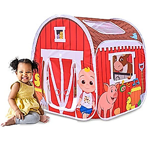 CoComelon Old MacDonald's Musical Barn Pop Up Tent – Easy to Setup Playhouse for Kids | Plays Music, Roll Up Door and Mesh Windows