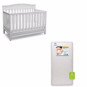 Delta Children Emery 4-in-1 Crib, White with Twinkle Stars Crib & Toddler Mattress