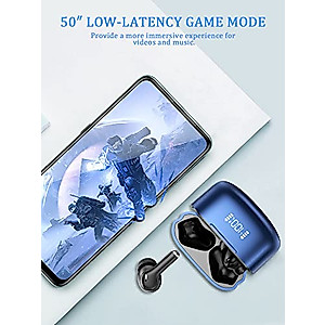 YHT Bluetooth 5.2 Wireless Earbuds, Clear Call Noise Cancelling with 4 Microphones Wireless in Ear Headphones, LED Power Display HiFi Stereo Sound Earphones Compatible for iPhone Android, Blue