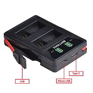 Batmax 2 Packs LP-E5 Battery + LED Dual Bulit-in USB Charger with Type C Port for Canon EOS Rebel XS, Rebel Xsi, Rebel T1i, 1000D, 500D, 450D, Kiss F, Kiss X2, Kiss X3