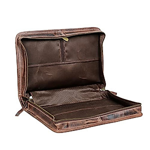 ALBAZA Men/Women's Genuine Leather Bible Cover Book Cover Planner Cover with Handle Zipper Bible Bag Carrying Case Medium Brown