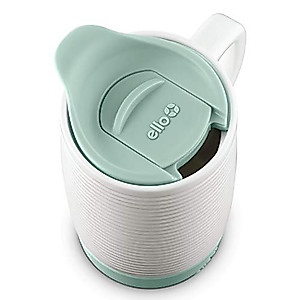 Ello Jane Ceramic Travel Mug with Handle, Splash-Resistant Slider Lid and Built in Coaster, Perfect for Coffee and Tea, BPA Free, Dishwasher Safe, Yucca, 18oz