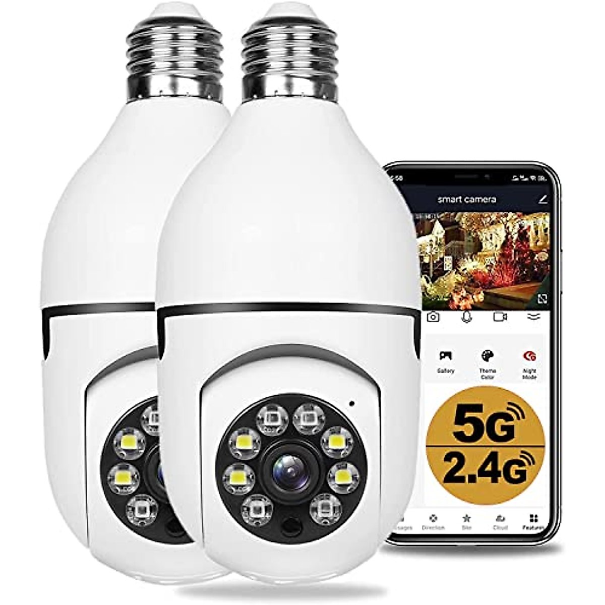 KOWVOWZ 2PCS 2.4GHz & 5GHz Wireless WiFi Light Bulb1080P Security Camera Wireless Outdoor, 360° Indoor Light Socket Security Cameras for Home Security with 2-Way Audio, Smart Motion Detection (2PCS)