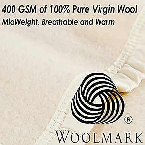 Poyet Motte Rivoli Solid 400GSM 100% Virgin Wool Blanket, Medium/Heavy Weight, Machine Washable (Natural Solid, Full/Queen Size)
