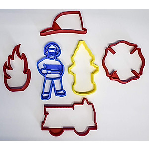 INSPIRED BY FIREMAN SAM CARTOON FIREFIGHTER SET OF 6 COOKIE CUTTERS MADE IN USA PR1093