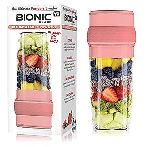 Bionic Blade Personal Blender 490mL, Cordless, Rechargeable 18,000 RPM Portable Blender for Shakes and Smoothies Mini Blender Portable 8.6" Tall, Seen On TV (Peach)