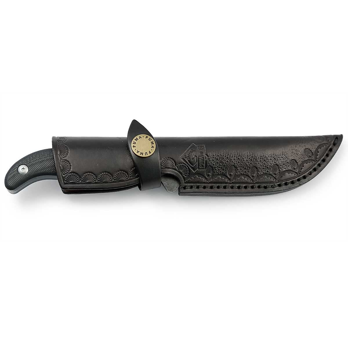 PUMA TEC Predator Black G10 Hunting Knife with Leather Sheath