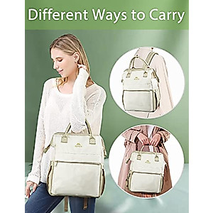 MATEIN ECO Friendly Backpack Purse for Women, Water Resistant Travel Backpack Business Computer Daypack Work Bag Fits 15.6 Inch Laptop, Sustainable Gifts for School Student Teacher Nurse, Beige