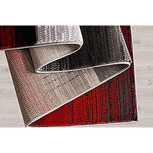 Ladole Rugs Geometric Design Contemporary Modern Copper Currant Area Rug - Amazing Carpet for Living Room, Bedroom, Kitchen, and Office - Red and Grey, 5x8(5'2" x 7'5", 160cm x 230cm)