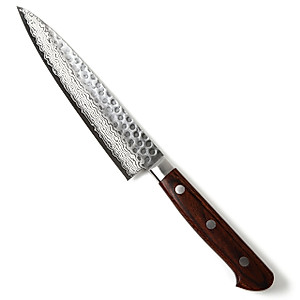 Syosaku Japanese Petty Knife Hammered Damascus VG-10 16 Layer Mahogany Handle, 5.3-inch (135mm)
