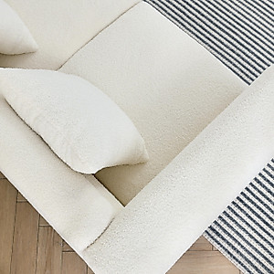 ATUMON Modern White 2 Pieces 81" 3-Seater Teddy Fabric Sectional Sofa Set,Comfort Fabric Sectional Sofa-Deep Seating Sectional Sofa with 6 Pillows,Solid Wood Frame+Gold Metal Legs…