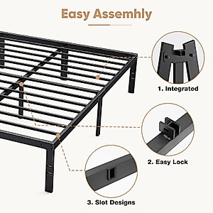 DUMOS Bed Frame - Queen Size Platform Bed Frame Metal Mattress Foundation with Steel Slat Support, No Box Spring Needed, Storage Space Under Frame, Easy Assembly, Black