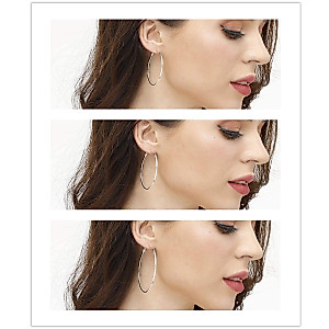 3 Pairs Silver Hoop Earrings-S925 Sterling Silver Hypoallergenic Large Hoop Earrings for Women Valentine's Day Gift 30mm/40mm/50mm