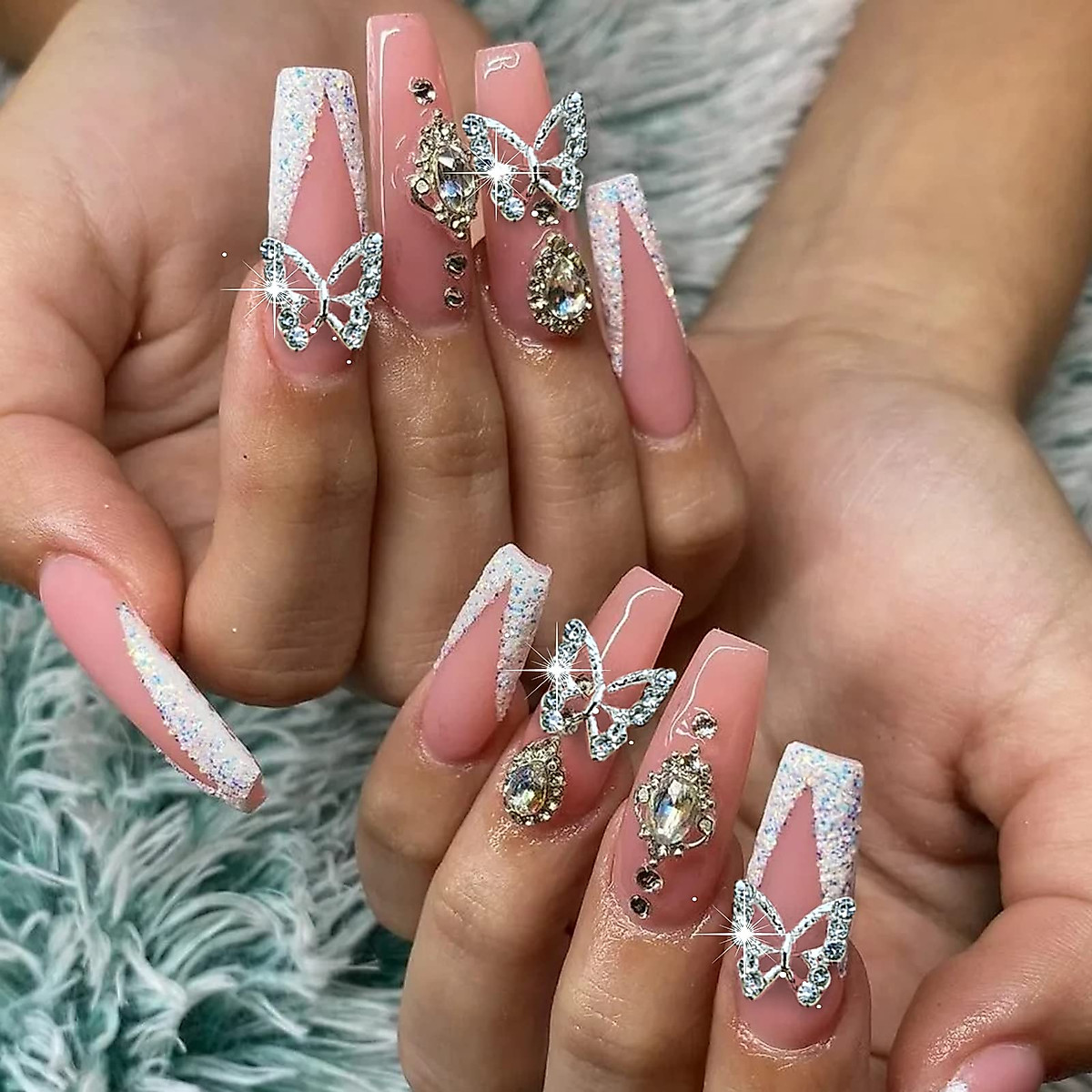 Juome Nail Charms, 40 Pcs Butterfly Nail Charms 3D Butterflies Shape Charms for Nails Gems, Nail Art Decorations Supplies (20Pcs Gold, 20Pcs Silver)