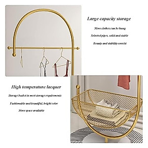 Clothes Rail Garment Rack Gold Clothing Racks With Marble Base Modern Gold Coat Racks With Storage Basket Vertical Hanging Clothes Rack For Bedroom Heavy Duty Garment Racks In Hallway, Entryway ( Colo