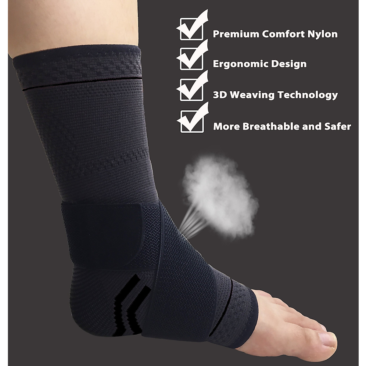 gonicc Professional Foot Sleeve Pair(2 Pcs) with Compression Wrap Support(Large, Black), Breathable, Stabiling Ligaments, Prevent Re-injury, Ankle Brace, Volleyball Protective Gear Ankle Guards