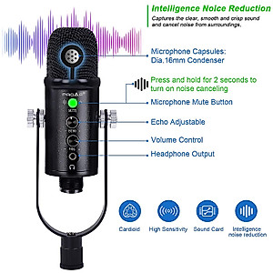 USB Microphone Condenser Computer PC Gaming Mic Podcast Microphone Kit for Streaming,Recording,Vocals,ASMR,Voice,Cardioid Studio Microphone for Phone/Pad/Android/MAC/Laptop/PS4/USB C Phone,YouTube