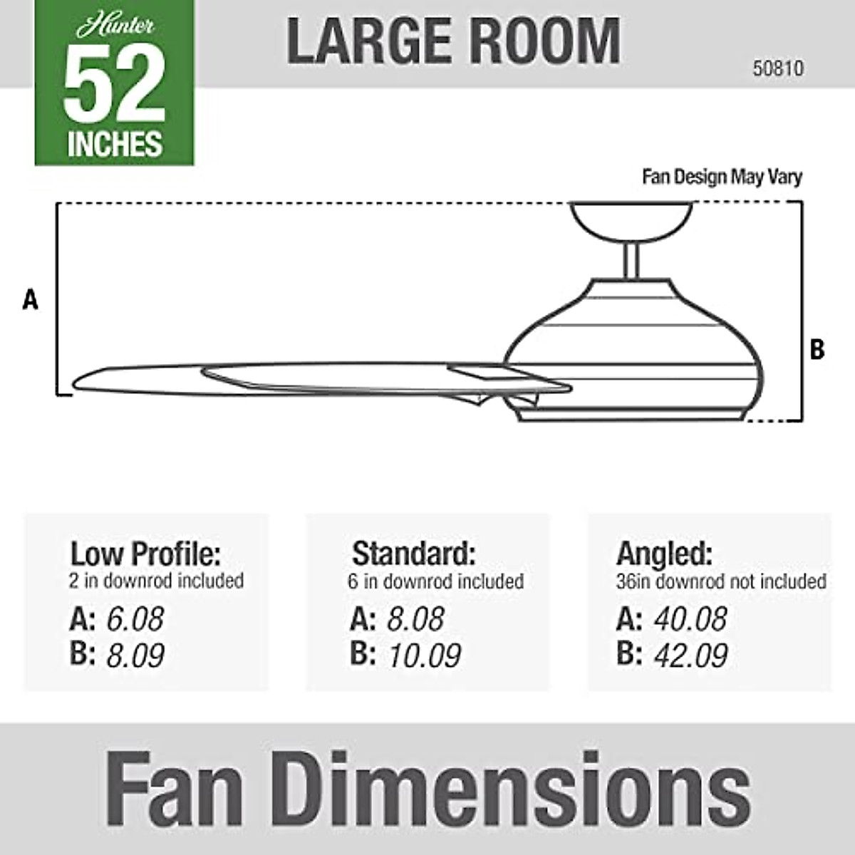 Hunter Fan Company 50810 Presto Ceiling Fan, 52, Matte Black