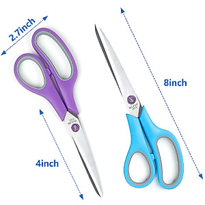GMMA 3Pcs office scissors for desk scissors all purpose 8 inch craft scissors for adults teacher student Scissors for Office Home School Sewing Fabric Craft Supplies (Opal Blue, Grey, Purple)