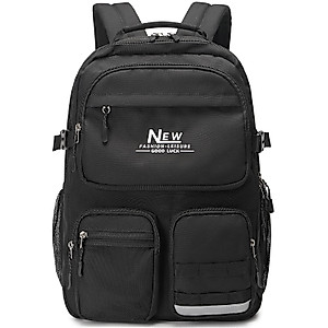 El-fmly Big School Backpack College Bookbag for Teen Students , Multi Pockets Water Resistant Casual Daypack with 15.6 inch Laptop pocket for Travel (Black)