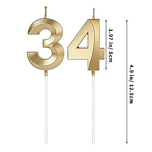 Gold 34th & 43rd Birthday Candles for Cakes, Number 34 43 Candle Cake Topper for Party Anniversary Wedding Celebration Decoration