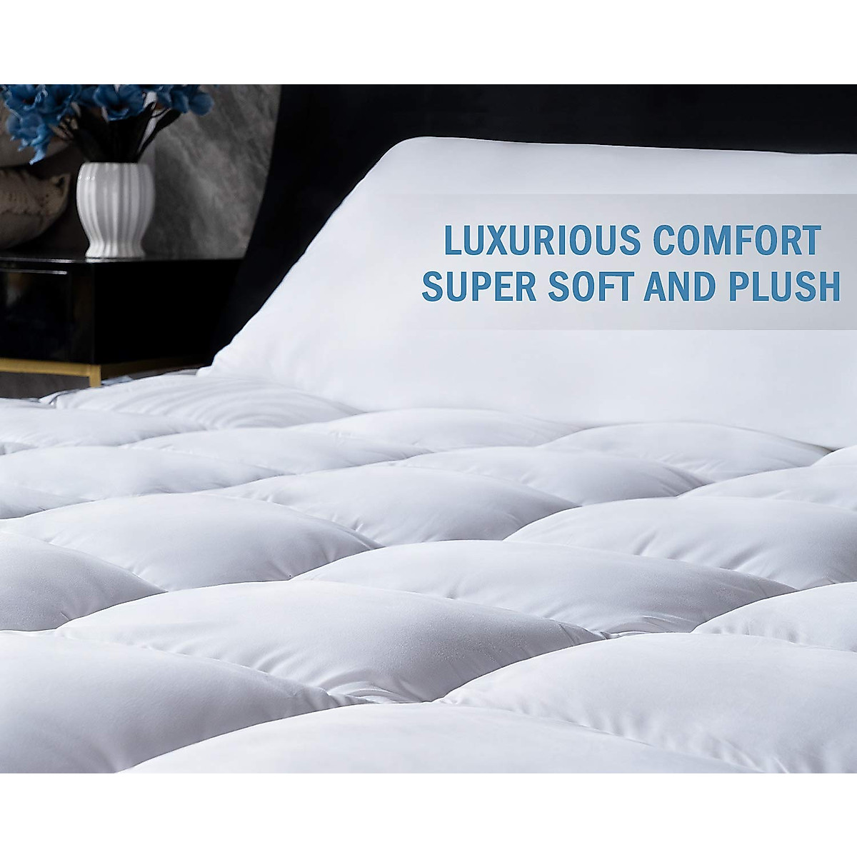 Marine Moon King Mattress Topper, Cooling Pillow Top, Hotel Quality Down Alternative Pillow Topper Cover, Plush Thick Bed Toppers for Back Pain with Deep Pocket