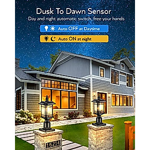 VIANIS Dusk to Dawn Post Lights Outdoor, Black Post Lantern with Pier Mount Base, Exterior Lamp Post Light Fixture, Waterproof Aluminum Body with Tempered Seeded Glass for Patio, Garden, Driveway