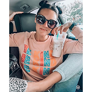 Blooming Jelly Womens Be Kind Sweatshirt Crewneck Loose Fit Cute Long Sleeve Tops Ladies Fall Clothes Winter Teacher Outfits (X-Large, Pink)