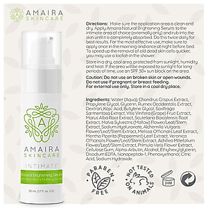 Amaira Skincare Intimate Natural Brightening Serum - Kojic Acid Dark Spot Corrector - Formulated for Sensitive Skin and Private Areas - Natural Plant-Based Formula (1.7 fl oz)